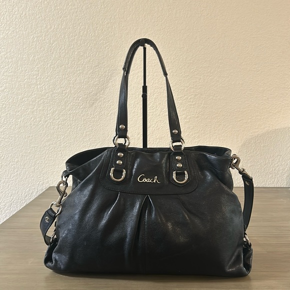 Coach | Bags | Coach F5513 Black Leather Ashley Shoulder Bag Handbag Tote Purse | Poshmark